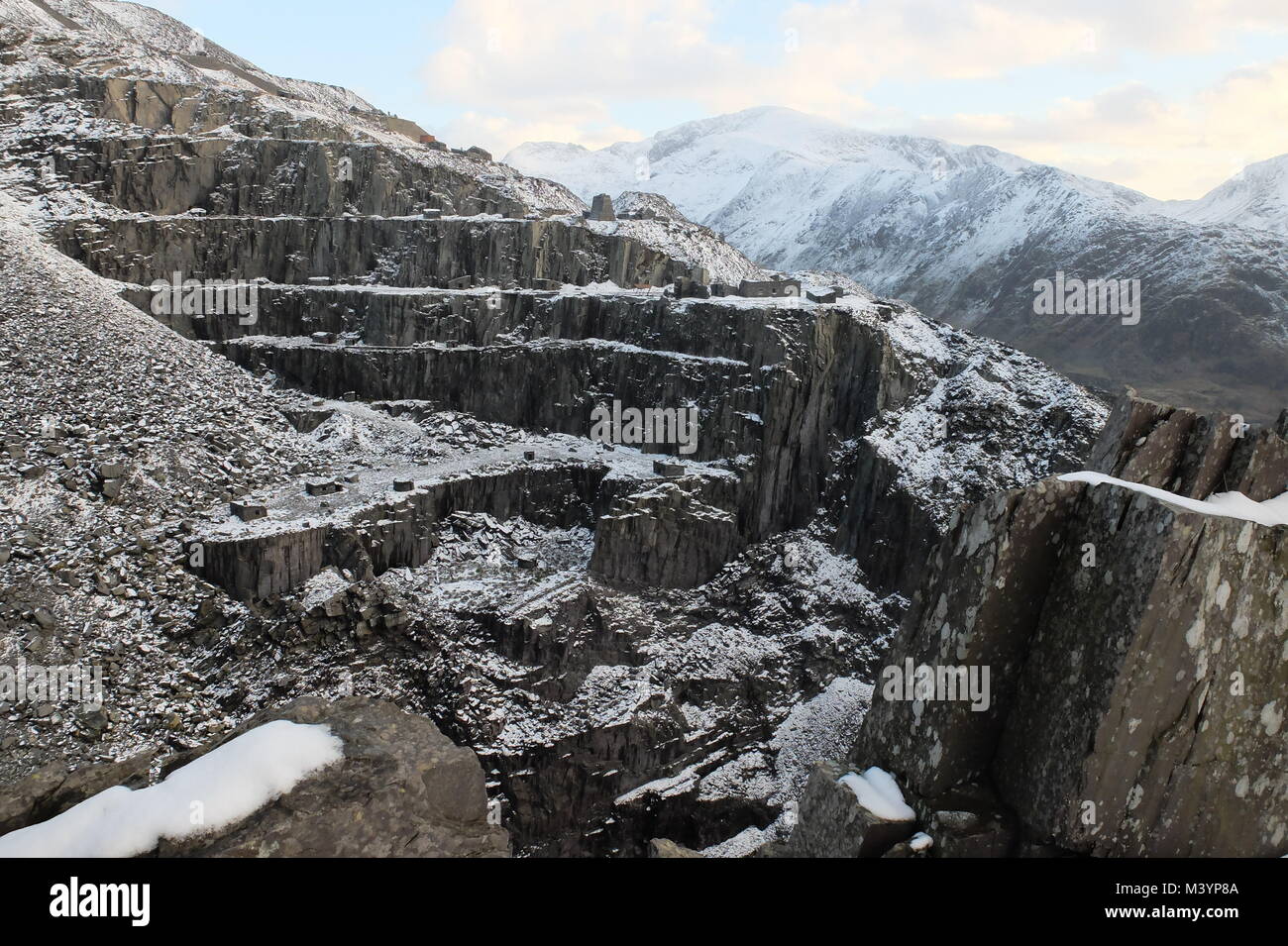 Snowdon, UK. 13th Febraury, 2018. Heavy snow in the disused Dinorwic ...