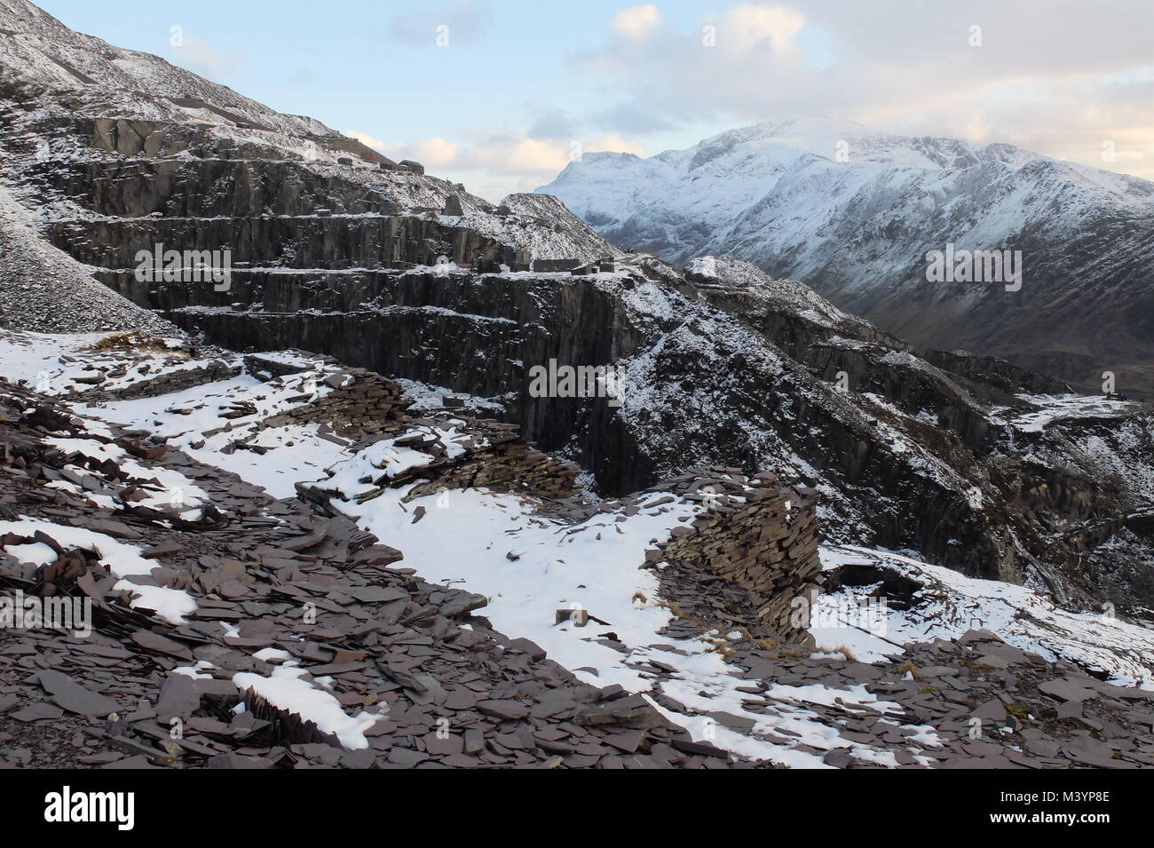 Snowdon, UK. 13th Febraury, 2018. Heavy snow in the disused Dinorwic ...