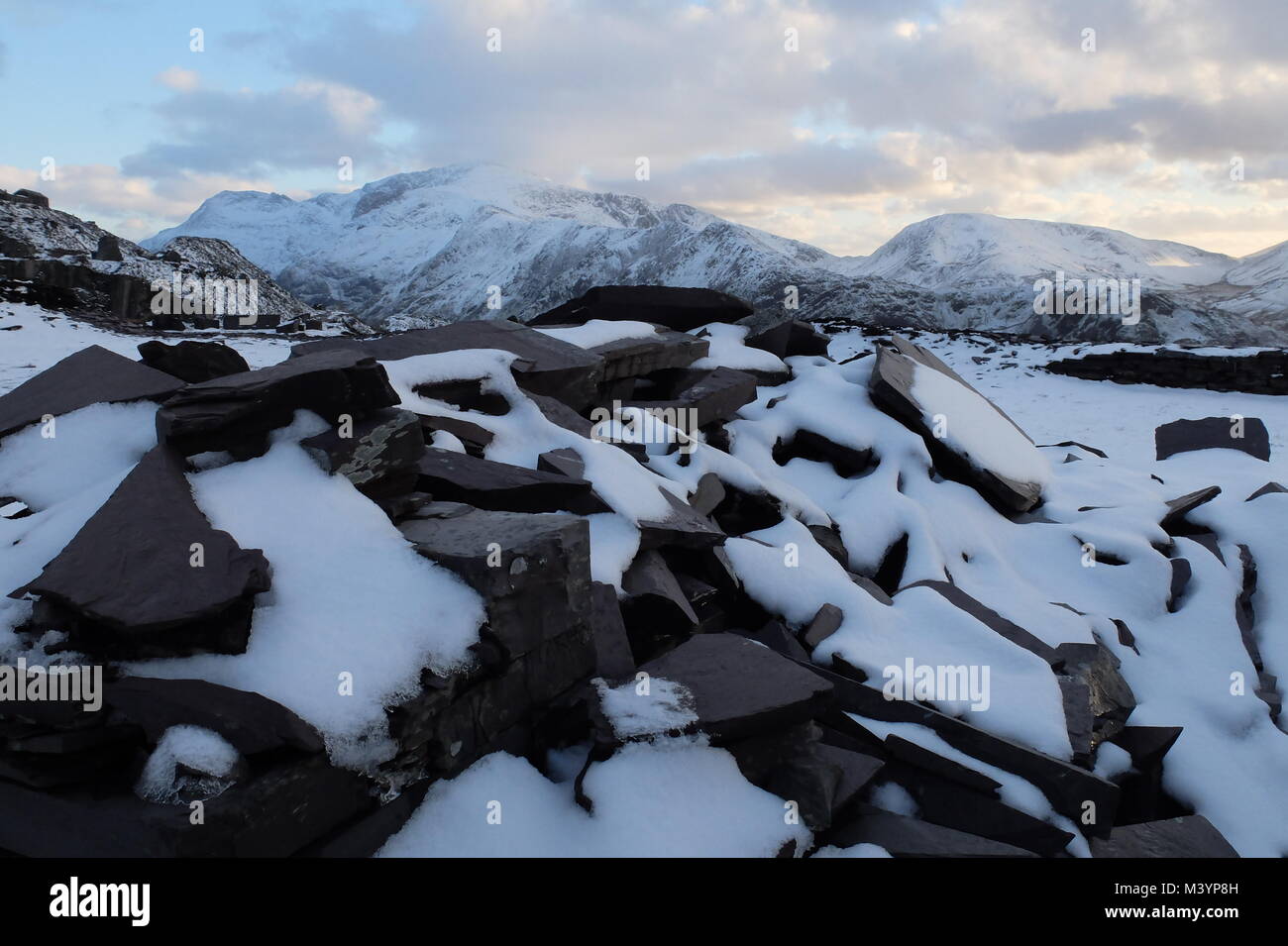 Snowdon, UK. 13th Febraury, 2018. Heavy snow in the disused Dinorwic ...