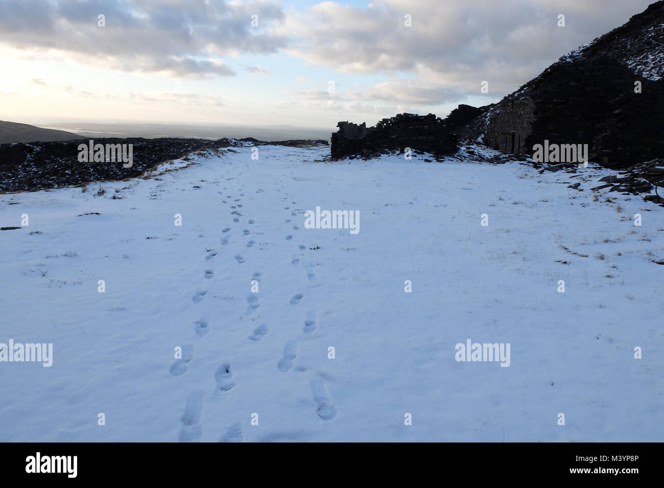 Snowdon, UK. 13th Febraury, 2018. Heavy snow in the disused Dinorwic ...