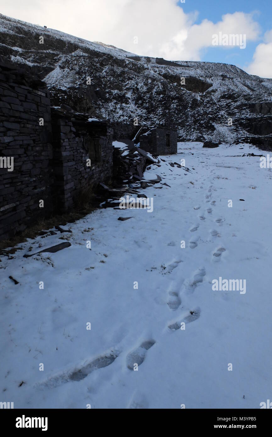 Snowdon, UK. 13th Febraury, 2018. Heavy snow in the disused Dinorwic ...