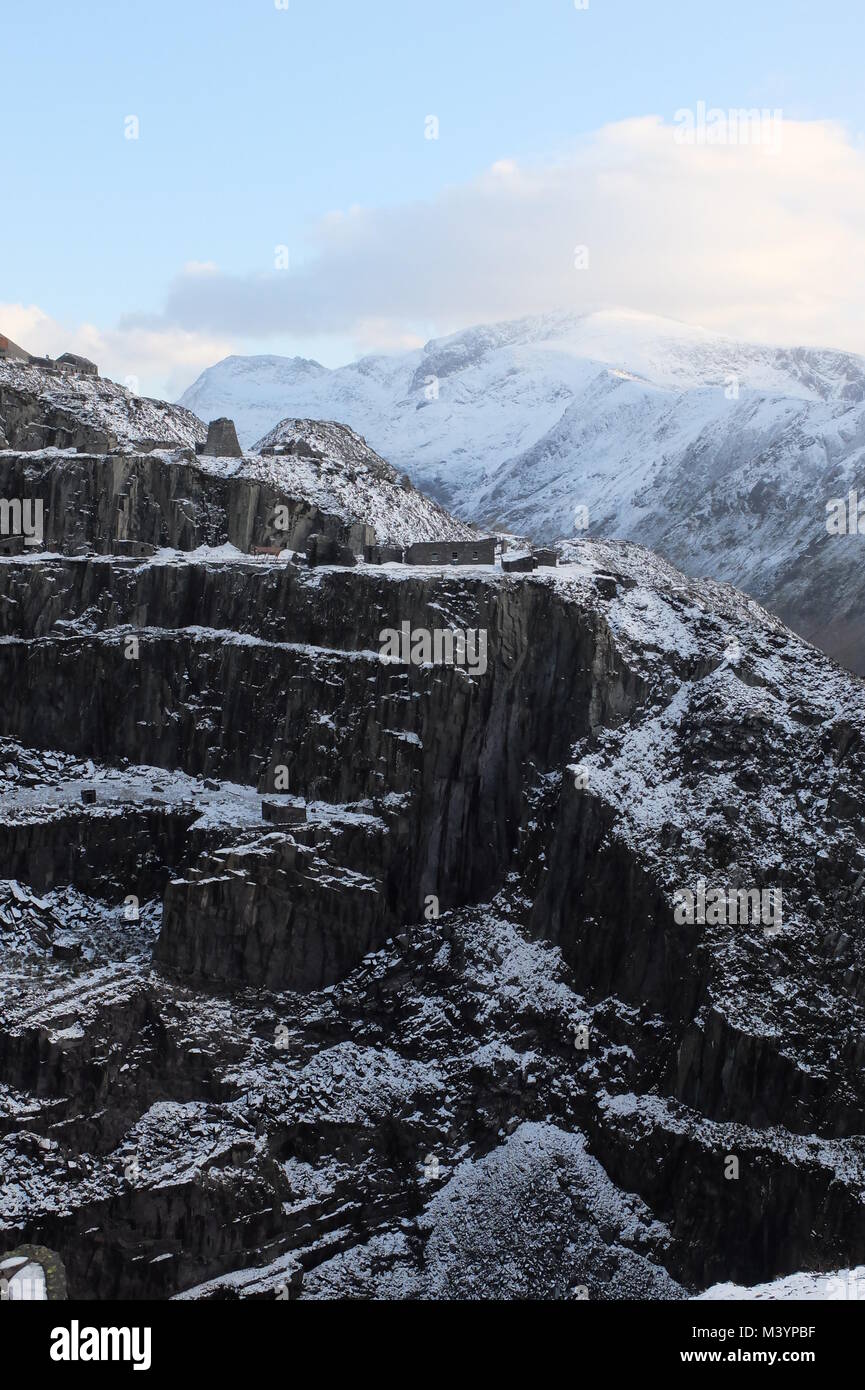 Snowdon, UK. 13th Febraury, 2018. Heavy snow in the disused Dinorwic ...