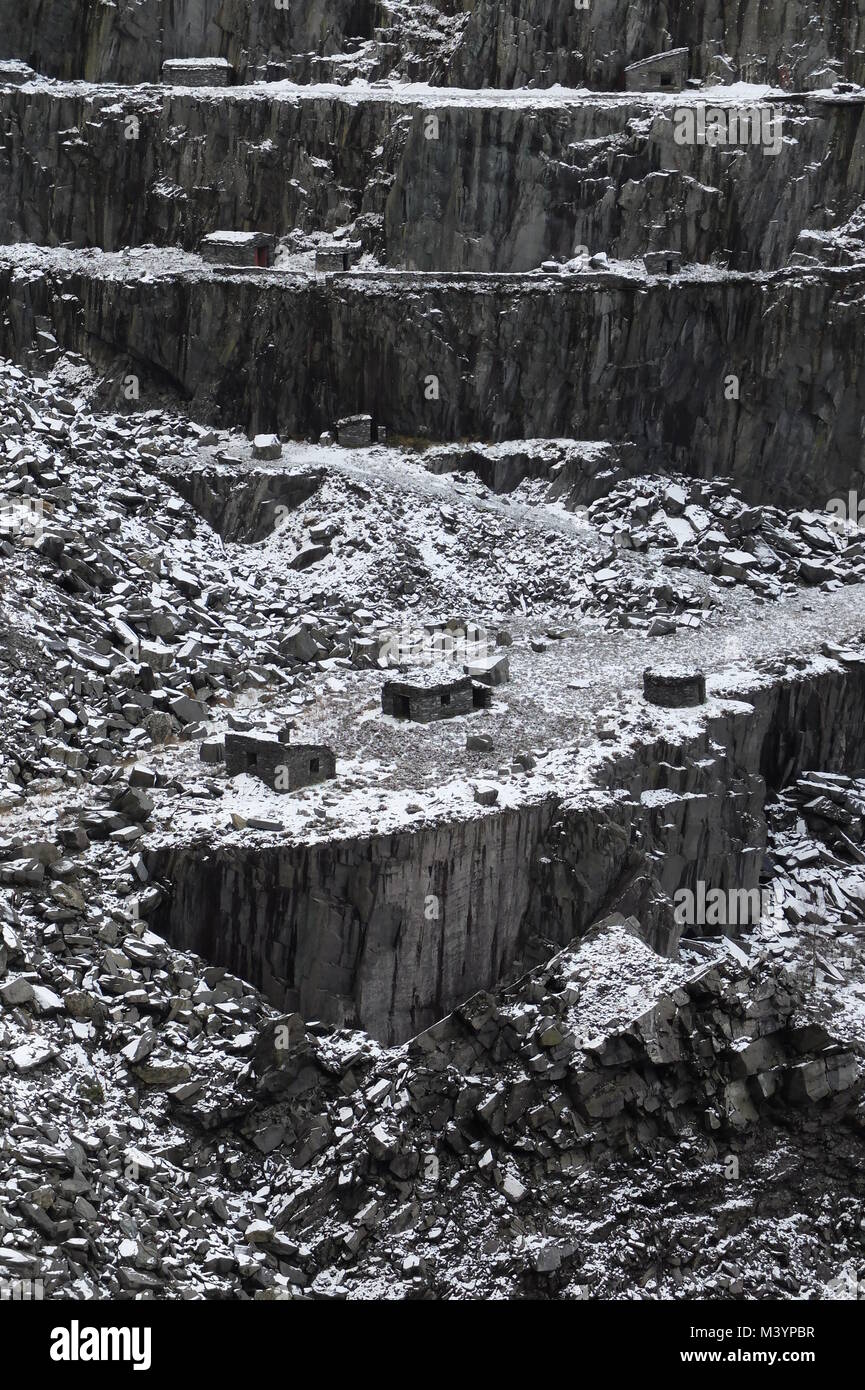 Snowdon, UK. 13th Febraury, 2018. Heavy snow in the disused Dinorwic ...