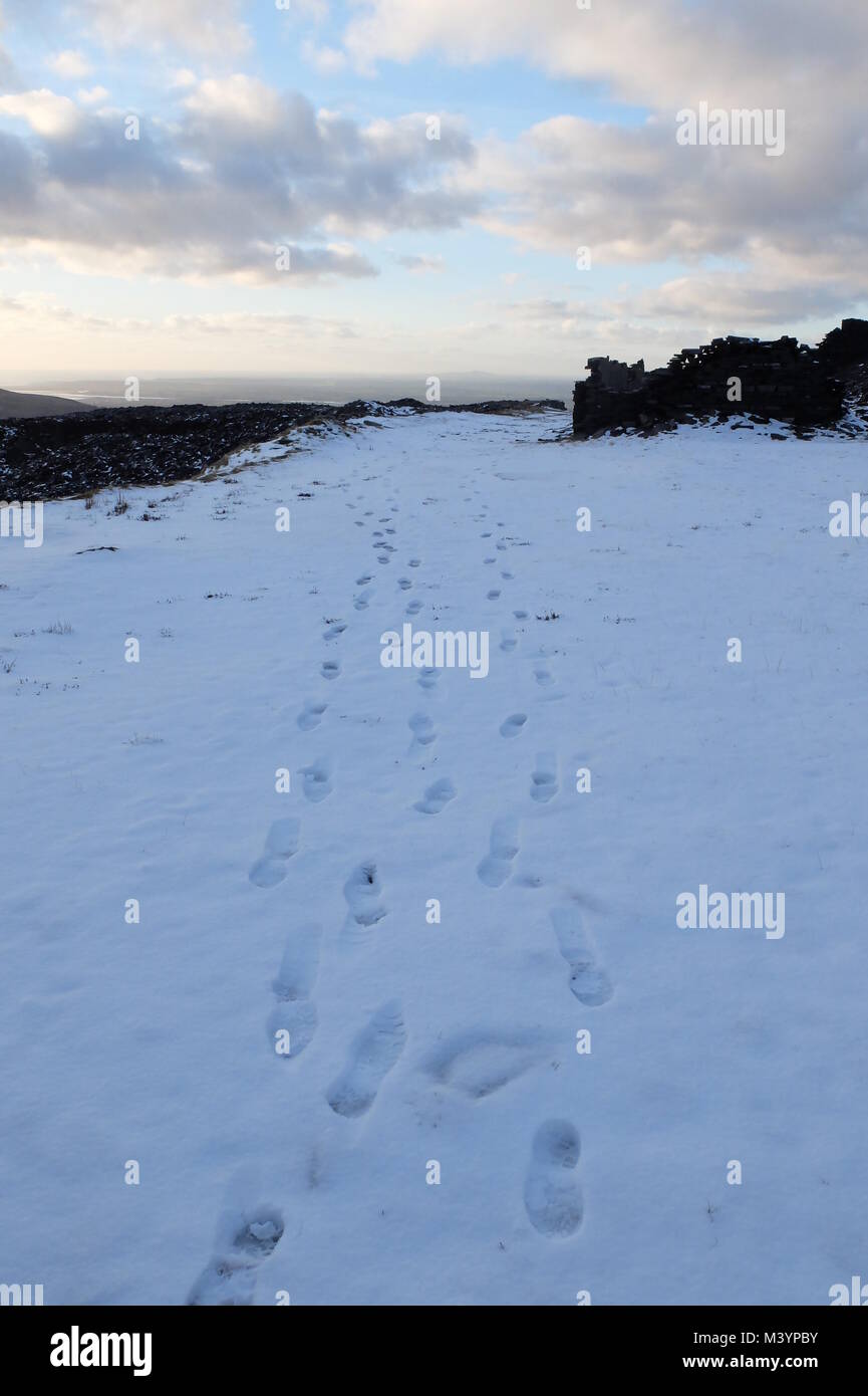 Snowdon, UK. 13th Febraury, 2018. Heavy snow in the disused Dinorwic ...