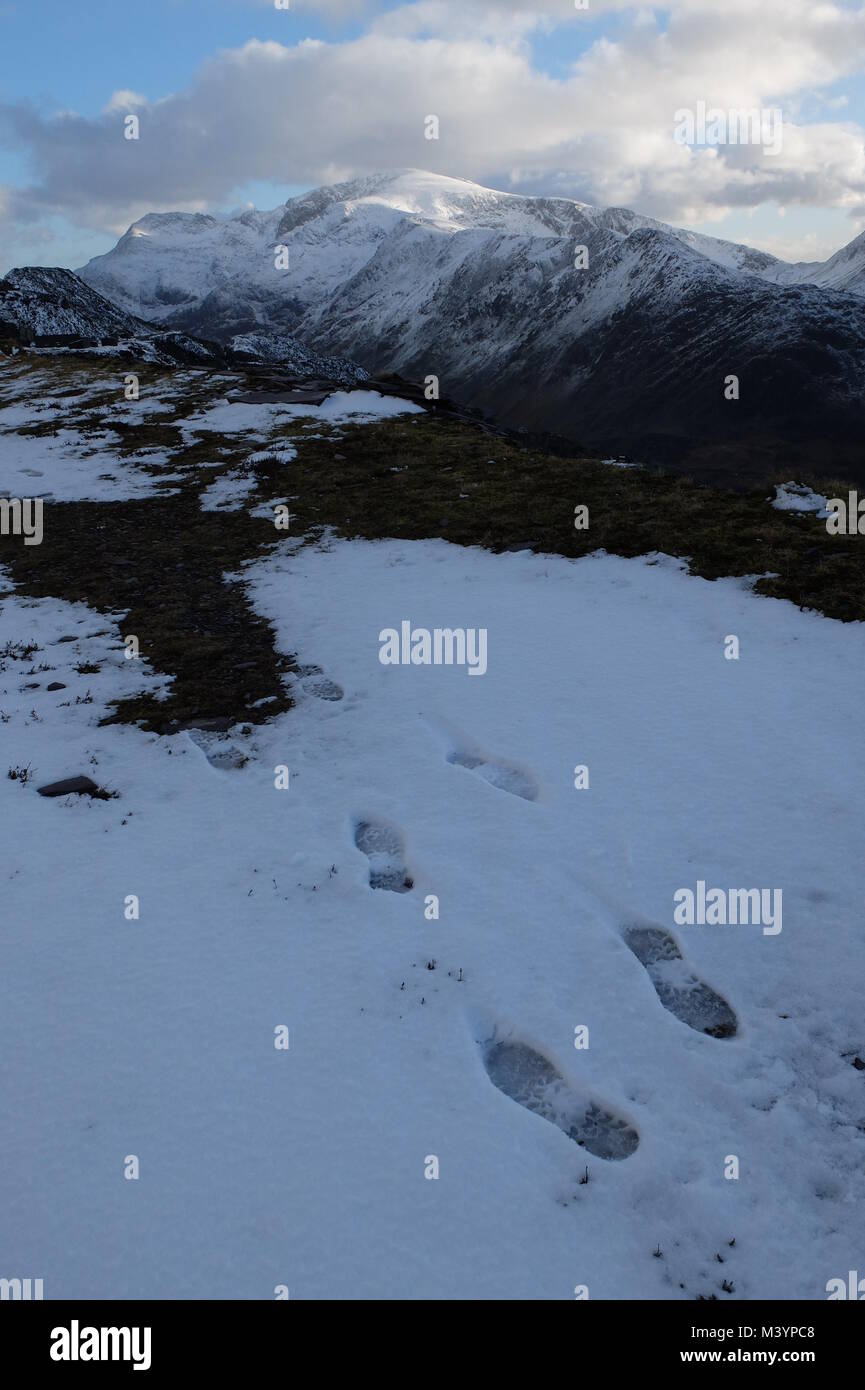 Snowdon, UK. 13th Febraury, 2018. Heavy snow in the disused Dinorwic ...