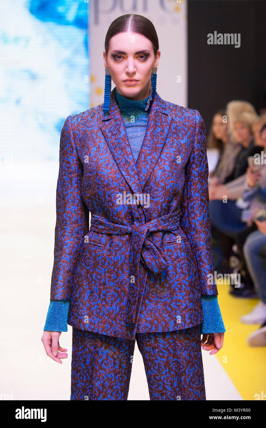 Fashion catwalk model at Pure London A/W 2018/19, Olympia, London, UK ...