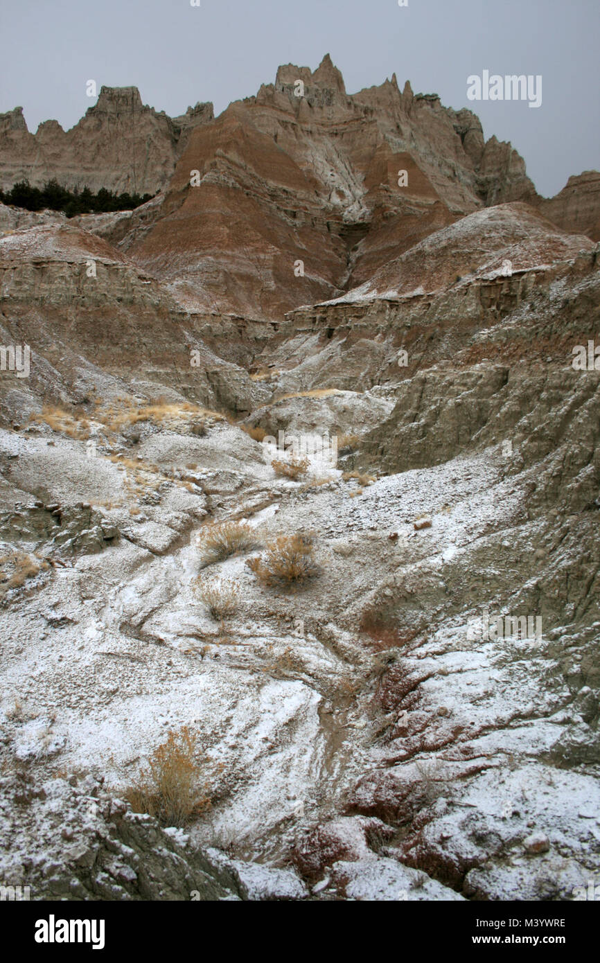 Badlands After a Light Snow Stock Photo - Alamy