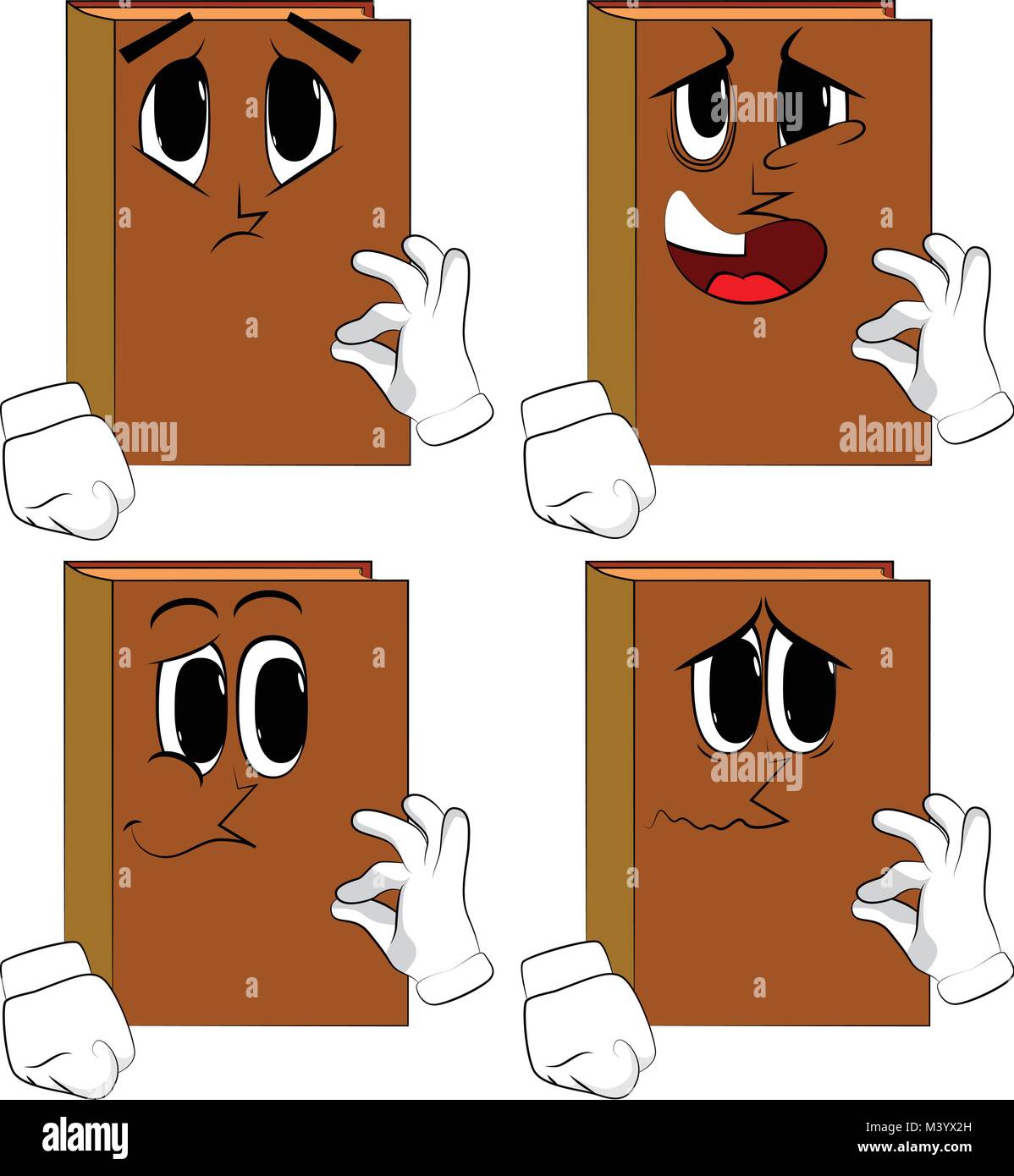 Books showing ok sign. Cartoon book collection with sad faces ...