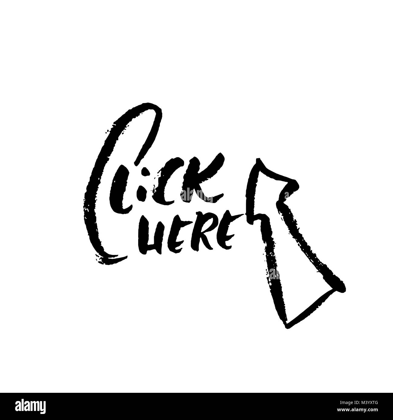 Click here. Modern brush lettering design. Vector calligraphy ...