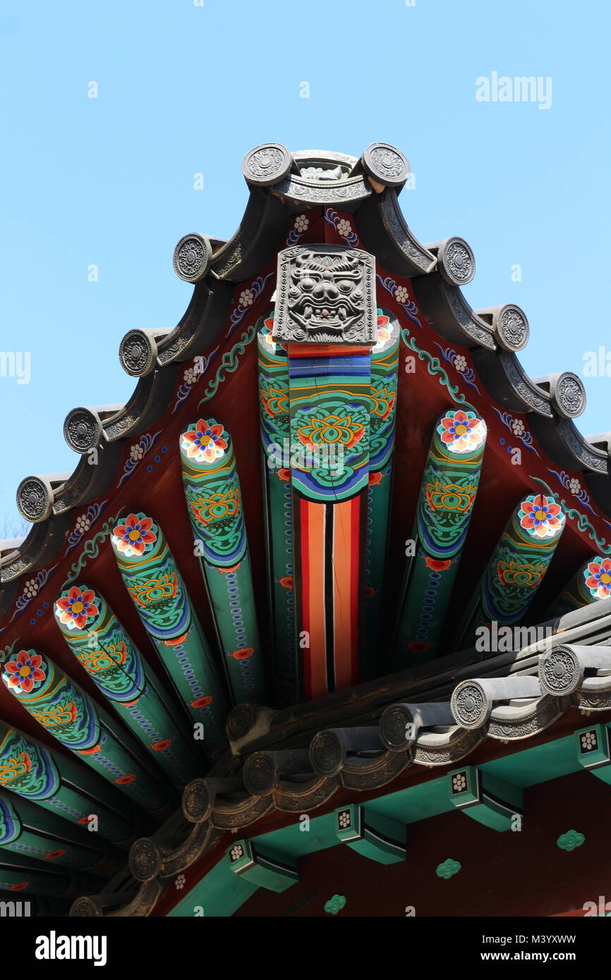 Traditional Korean ceramic roof tile with bestial face on Seokguram ...