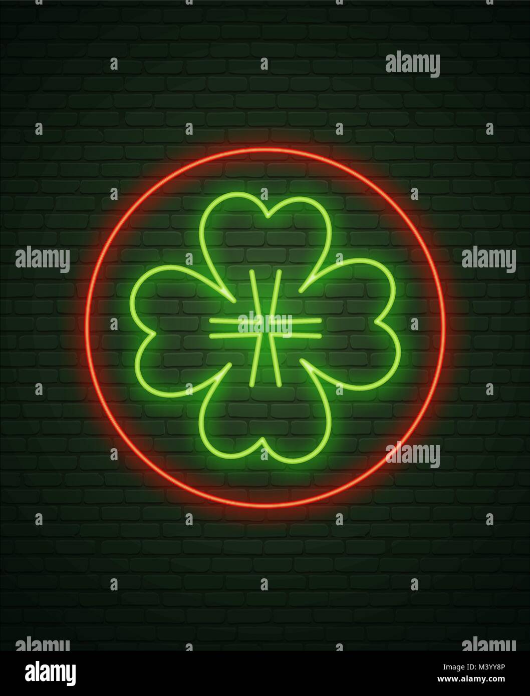 Patricks Day Neon sign and green brick wall. Realistic sign. National ...