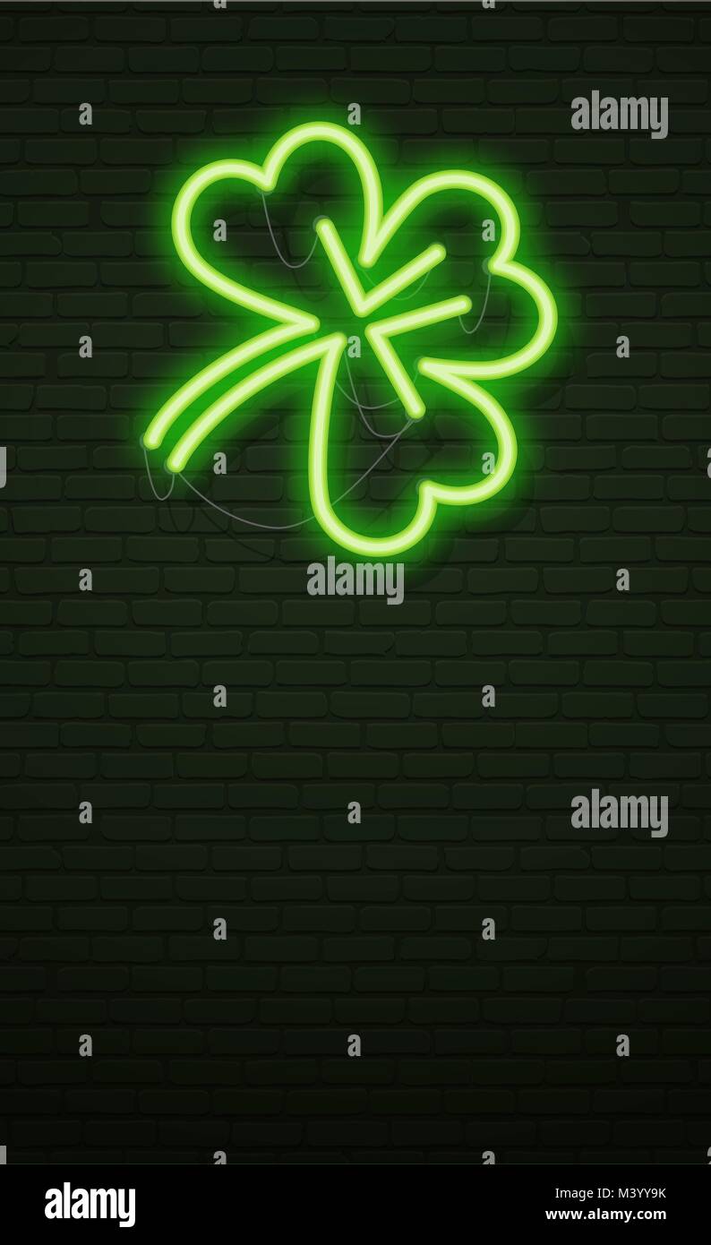 St Patricks Day Neon sign and green brick wall. Realistic sign ...