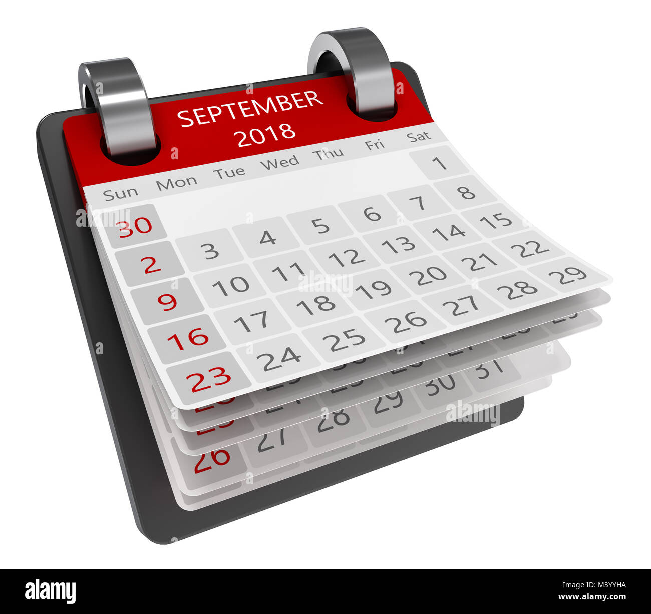 3d monthly calendar perspective view isolate, 2018 september page Stock ...