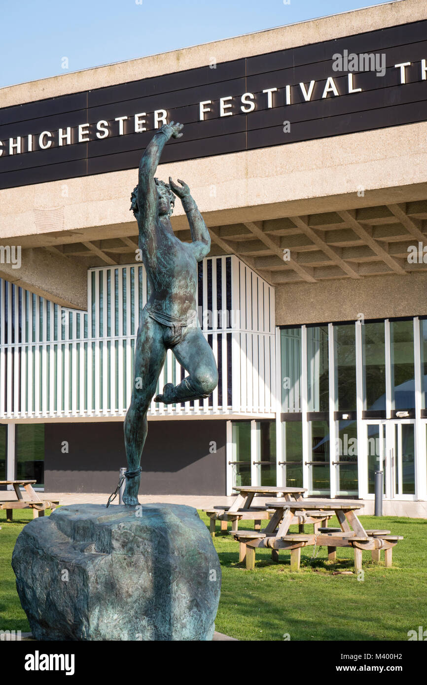 Chichester Festival Theatre with a Statue of Sparticus Chichester West ...