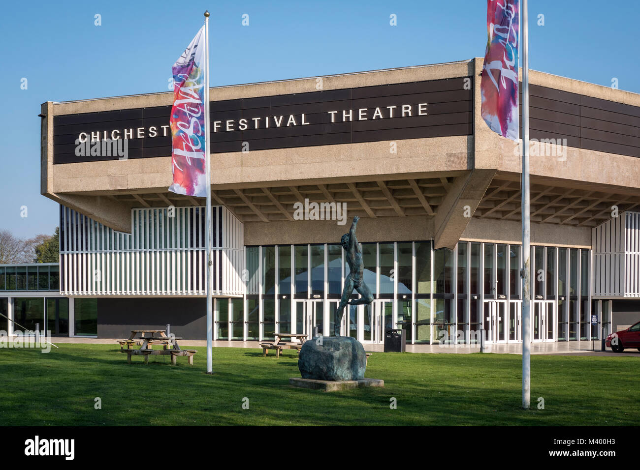 Chichester Festival Theatre with a Statue of Sparticus Chichester West ...