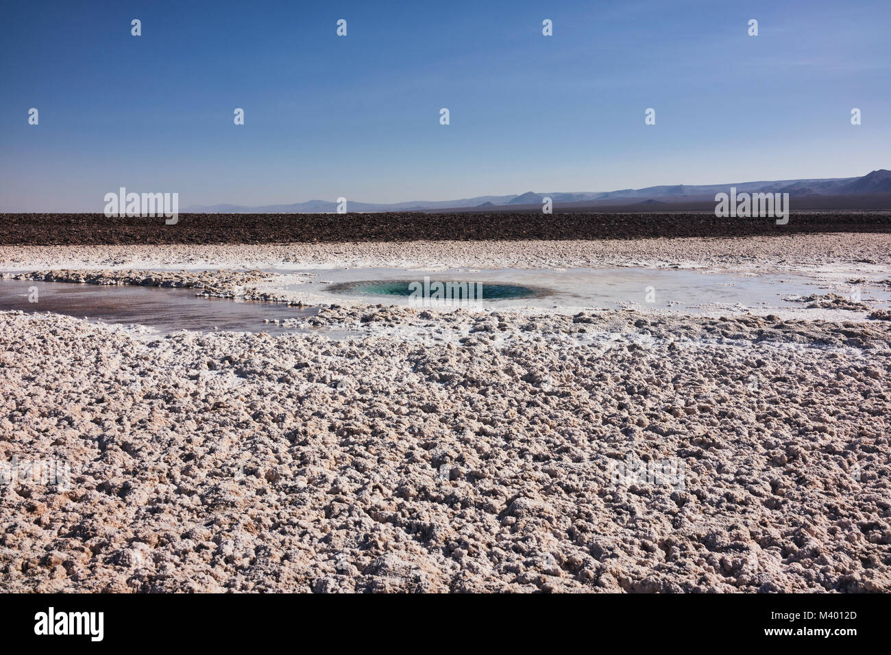 Dry arid desert terrain and mountains in the distance in the Atacama ...