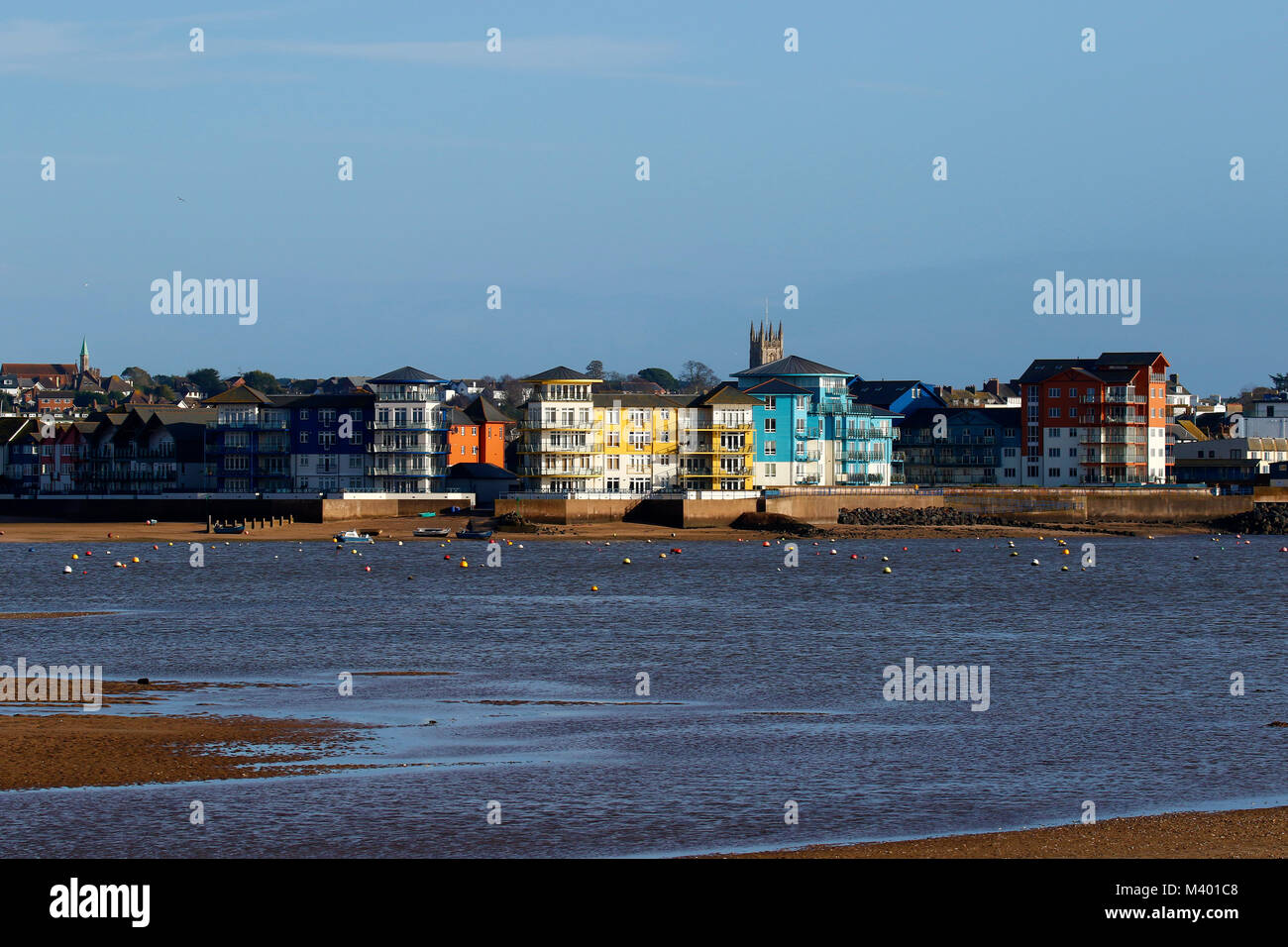 River Teign view of the river bank buildings Stock Photo - Alamy