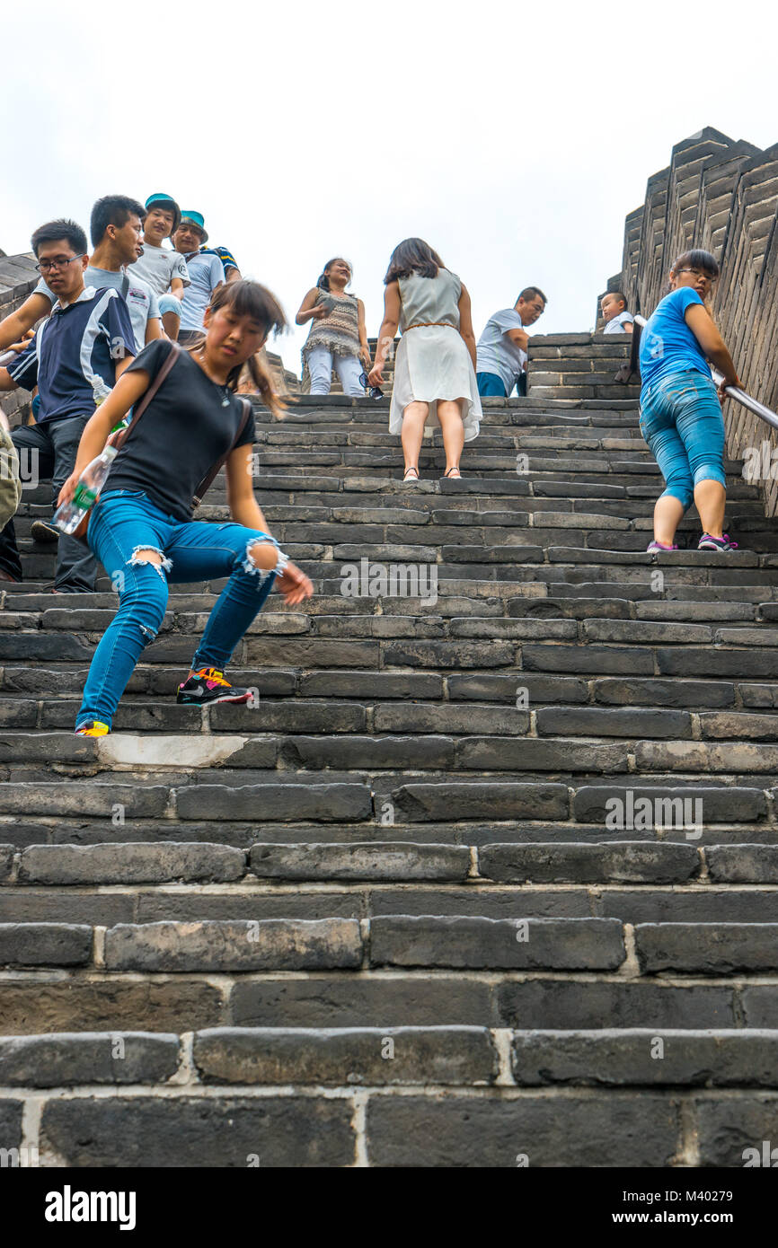 Beijing, China - People climbing the Great Wall of China Stock Photo ...
