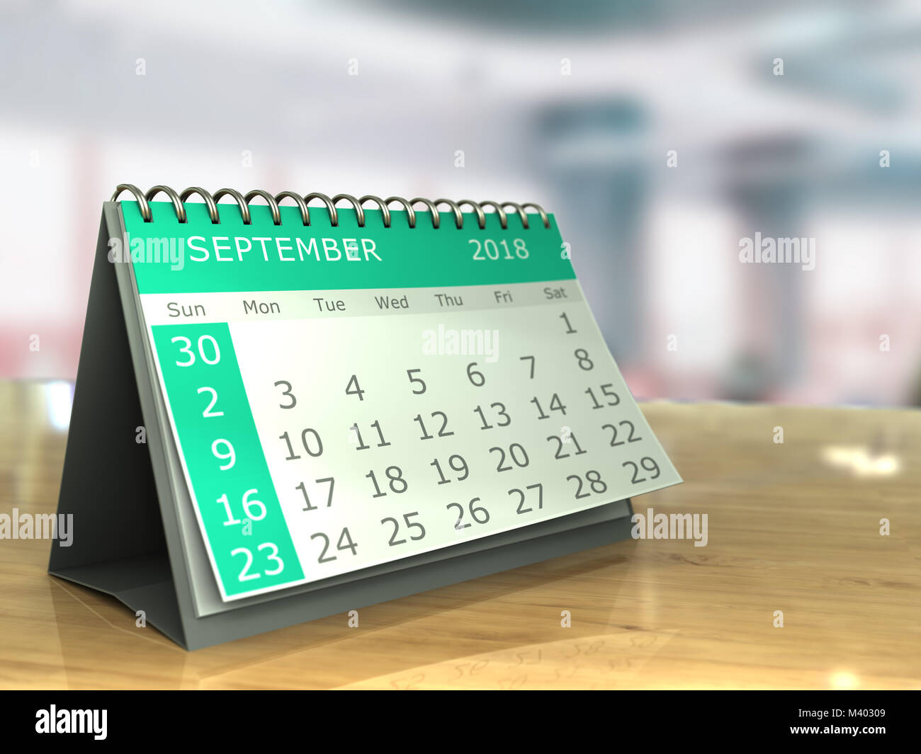 3d illustration of september 2018 calendar on office table Stock Photo ...