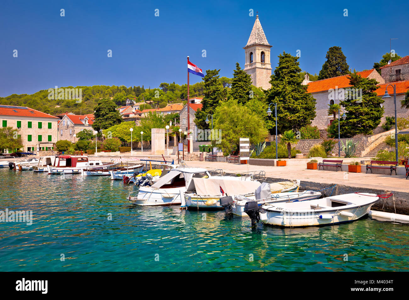Prvic Luka island village waterfront view, Sibenik archipelago of ...