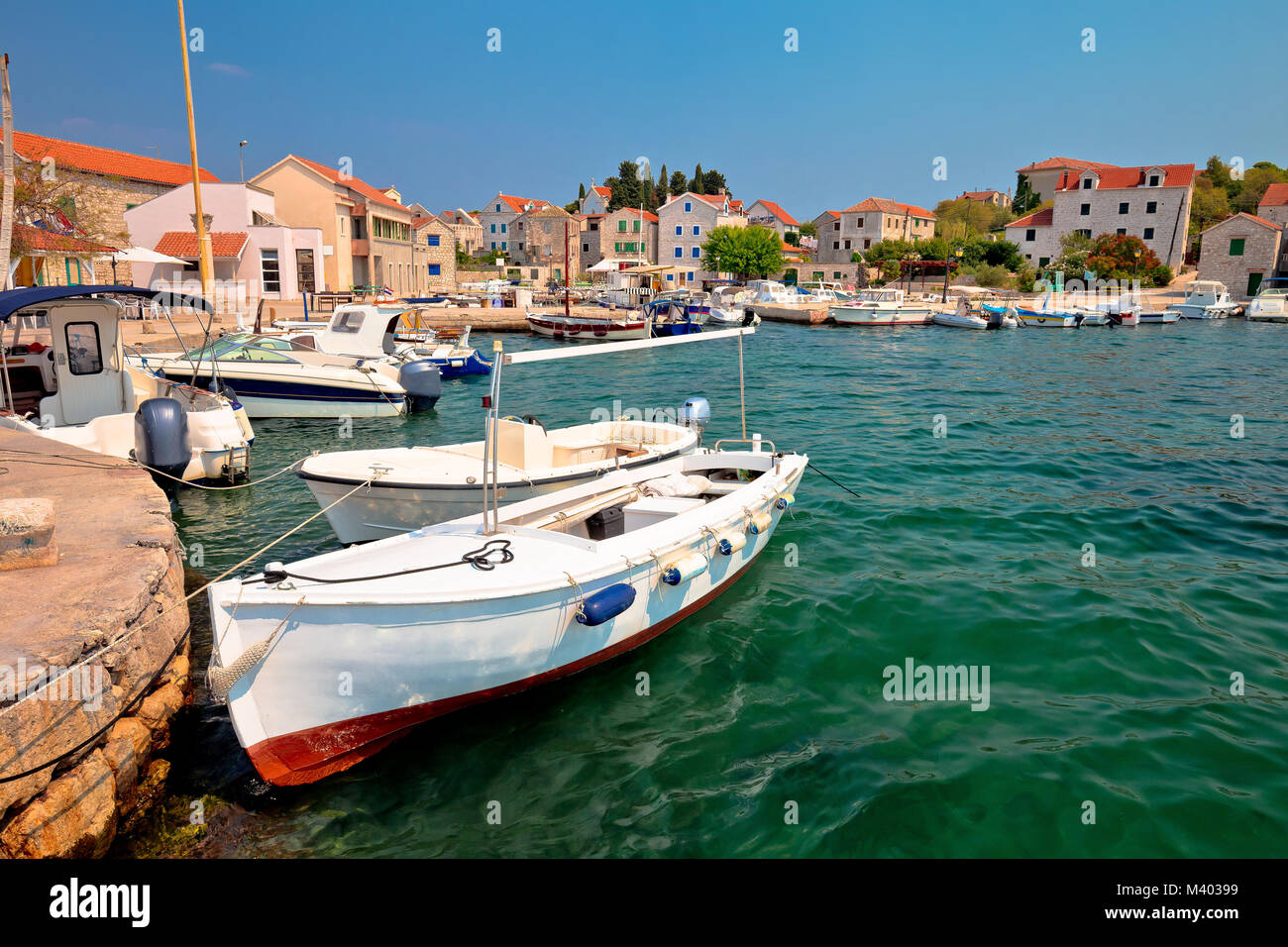 Island of Prvic turquoise harbor and waterfront view in Sepurine ...