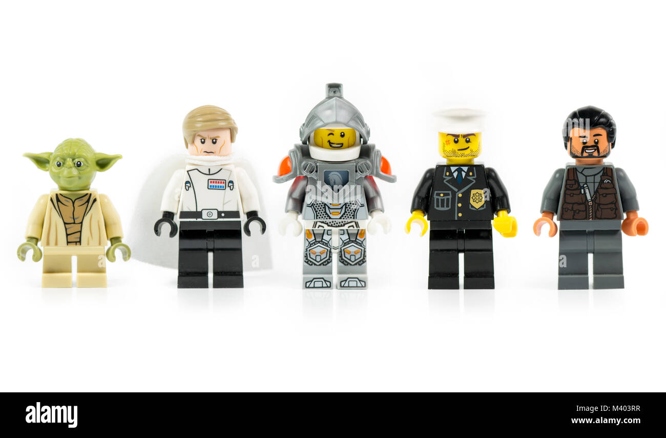 Muenster, Germany - January 23th 2018: A group of five various Lego ...