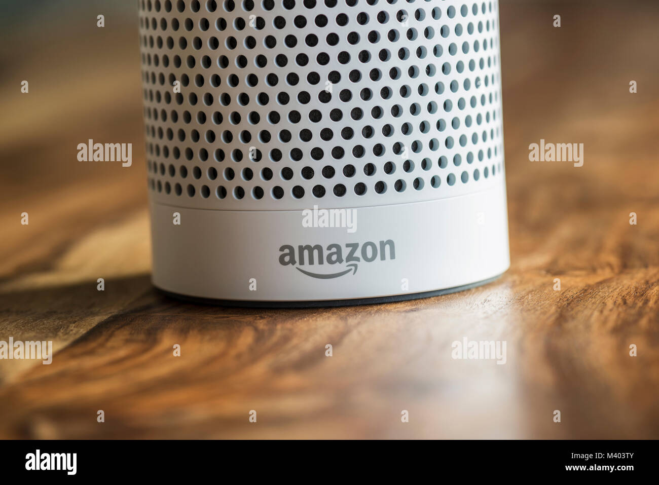 MUENSTER - JANUARY 27, 2018: White Amazon Echo Plus, Alexa Voice ...