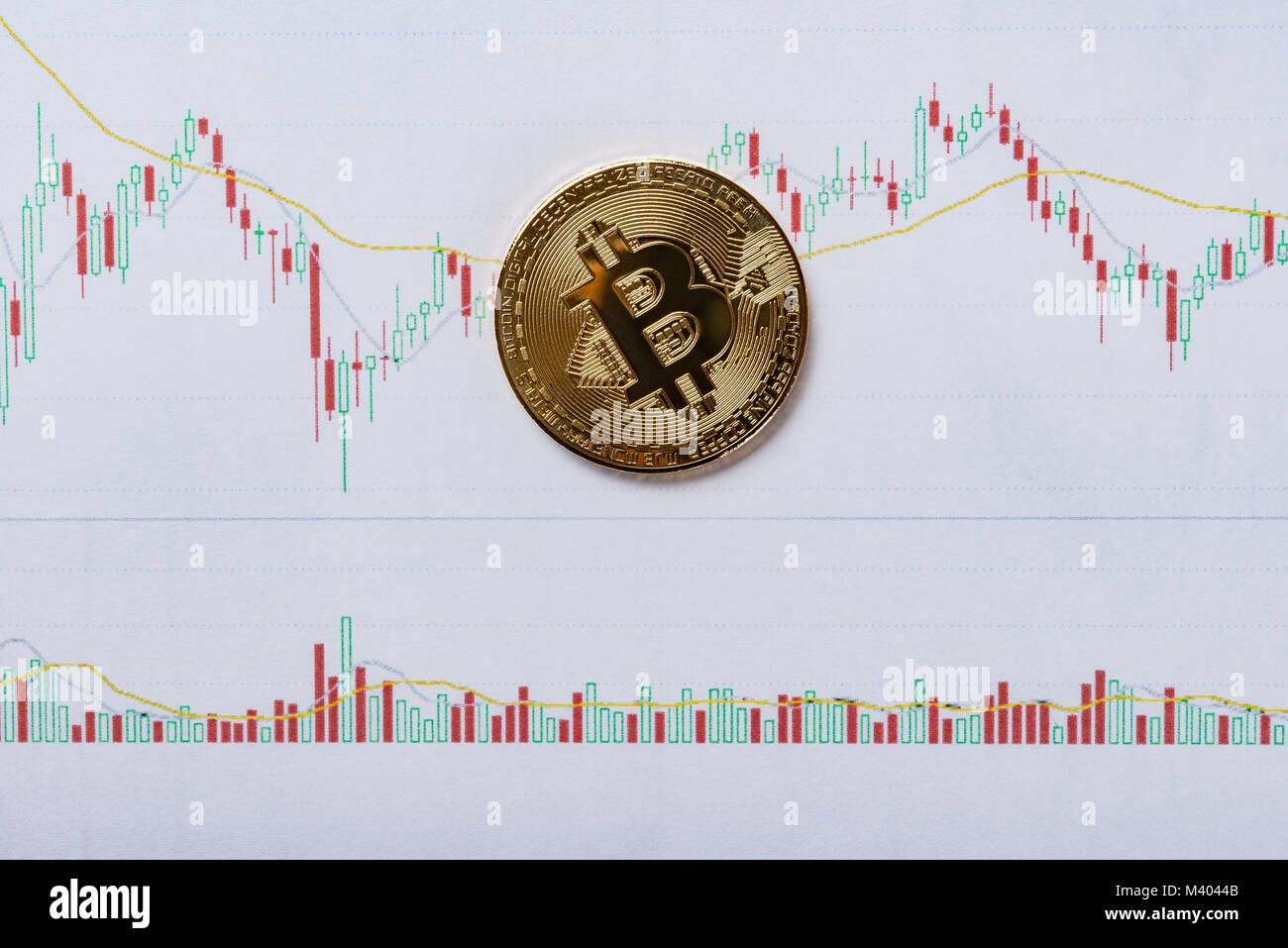 bitcoin on a Candlestick Charts chart as financial concept Stock Photo ...