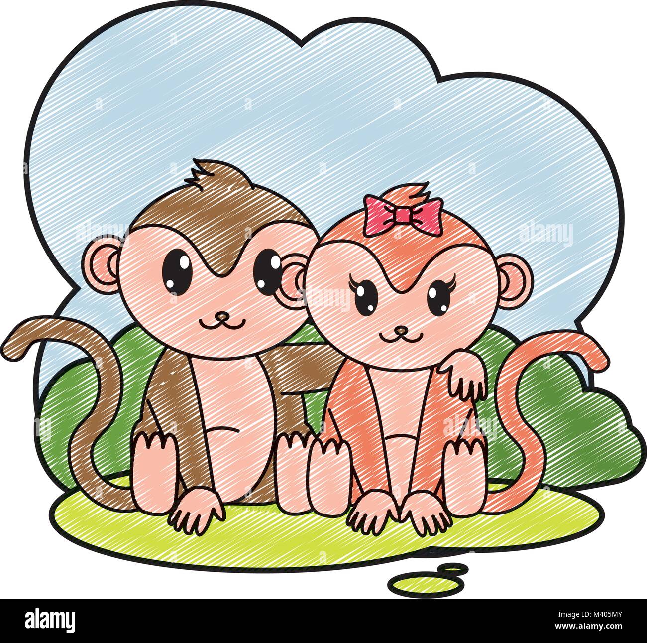 grated monkey couple cute animal in the landscape Stock Vector Image ...