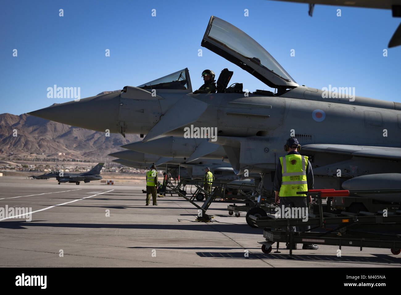 Royal Air Force pilots perform pre-flight checks during Red Flag 18-1 ...