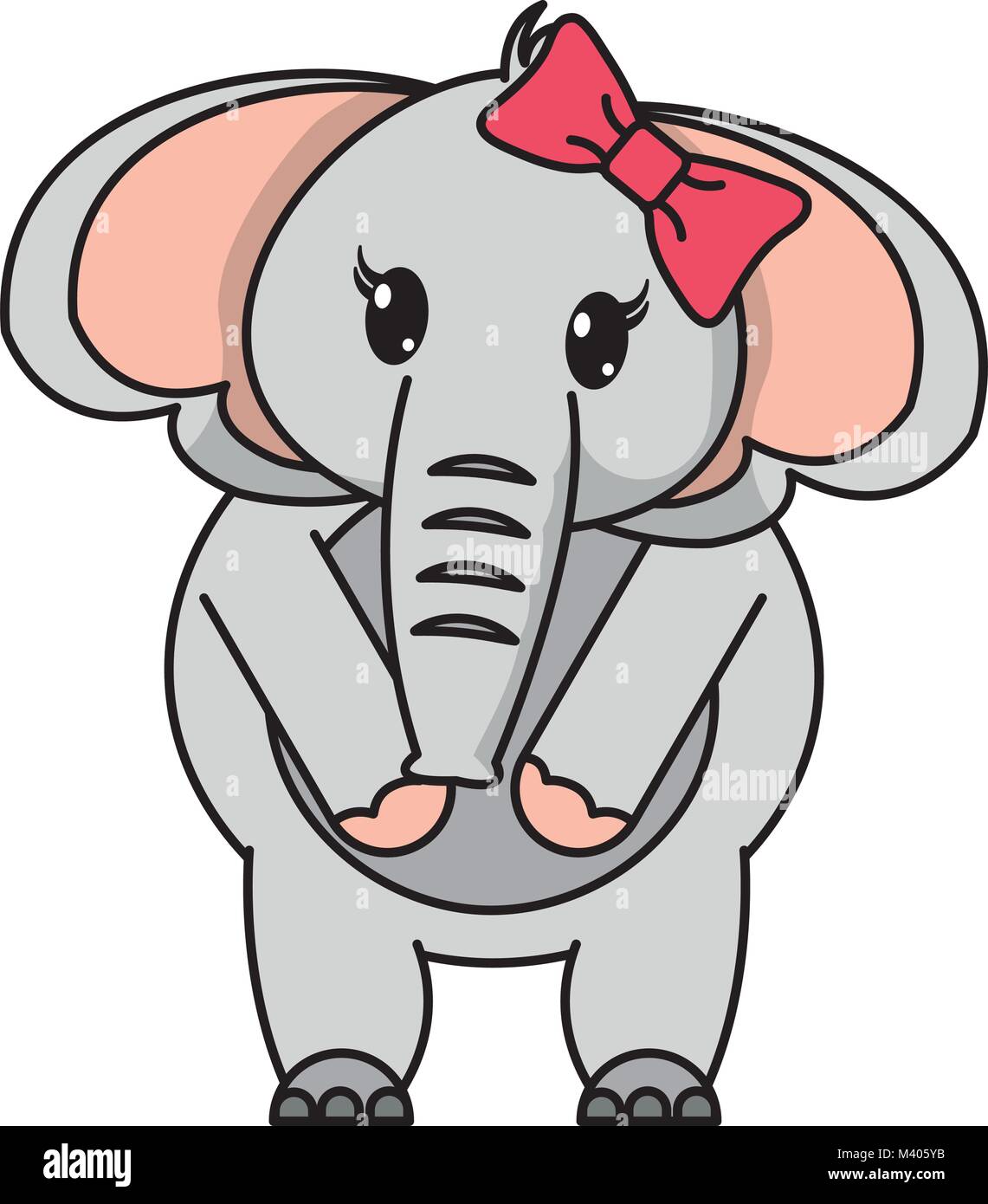 adorable female elephant animal with ribbon bow Stock Vector Image ...
