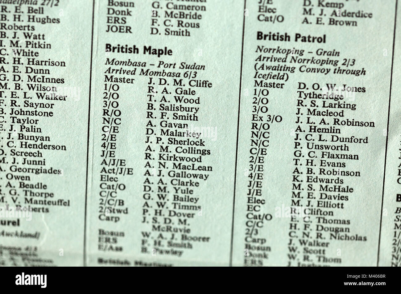 Oil Tanker fleet. BP ship's crew listings. (1970s Stock Photo - Alamy