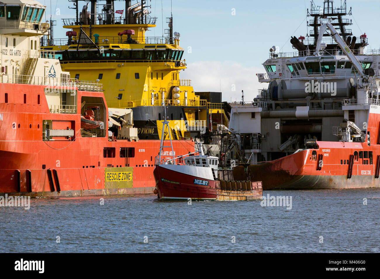 Trawler "Emma Kathleen" passing oil supply vessels; arriving Montrose ...