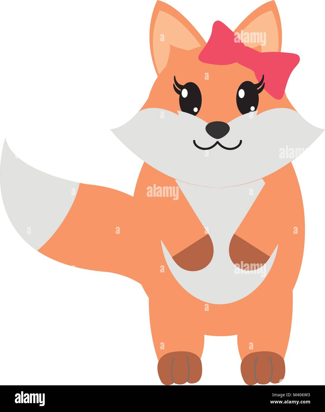 colorful adorable female fox animal with ribbon bow Stock Vector Image ...