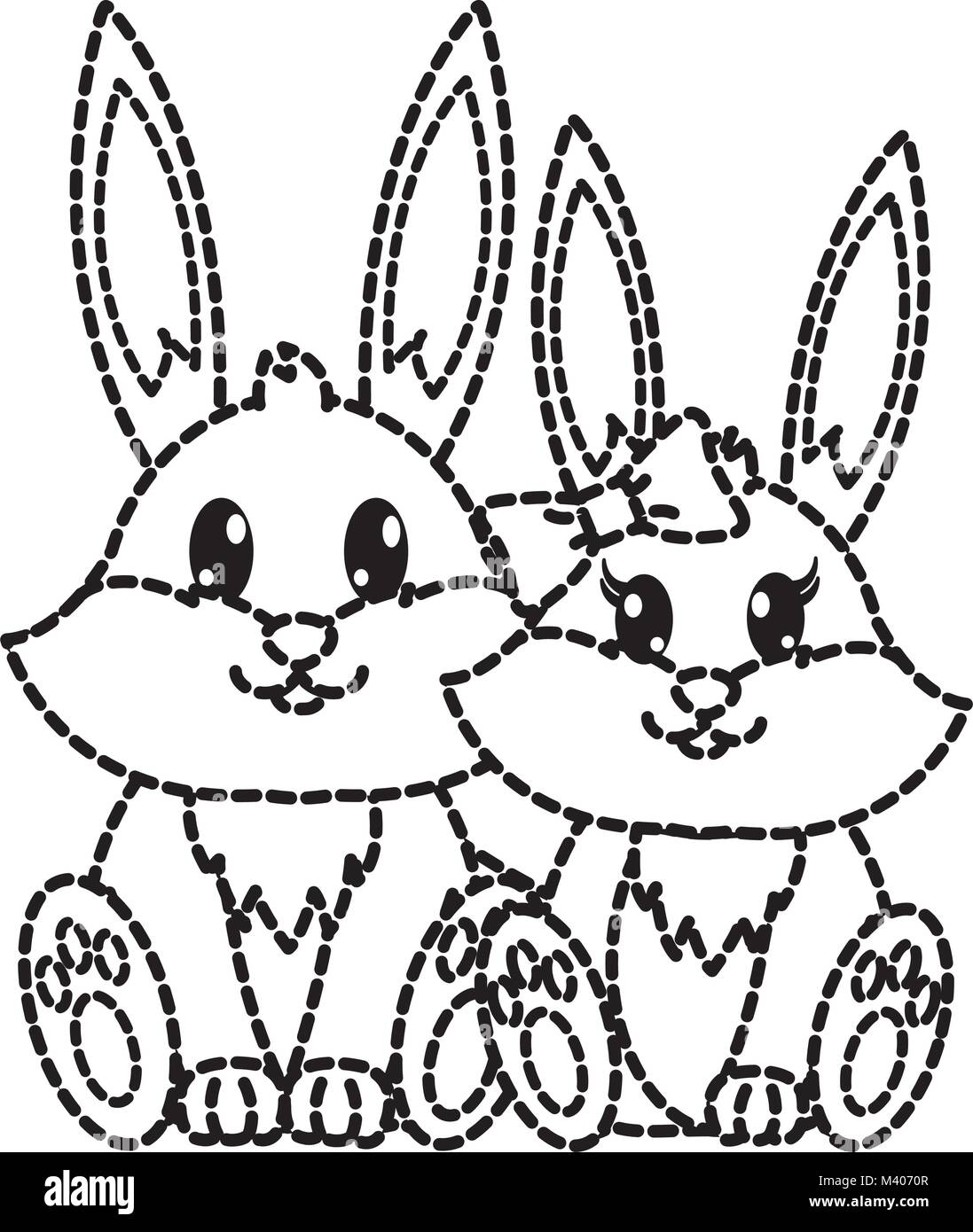 dotted shape rabbit couple cute animal together Stock Vector Image ...