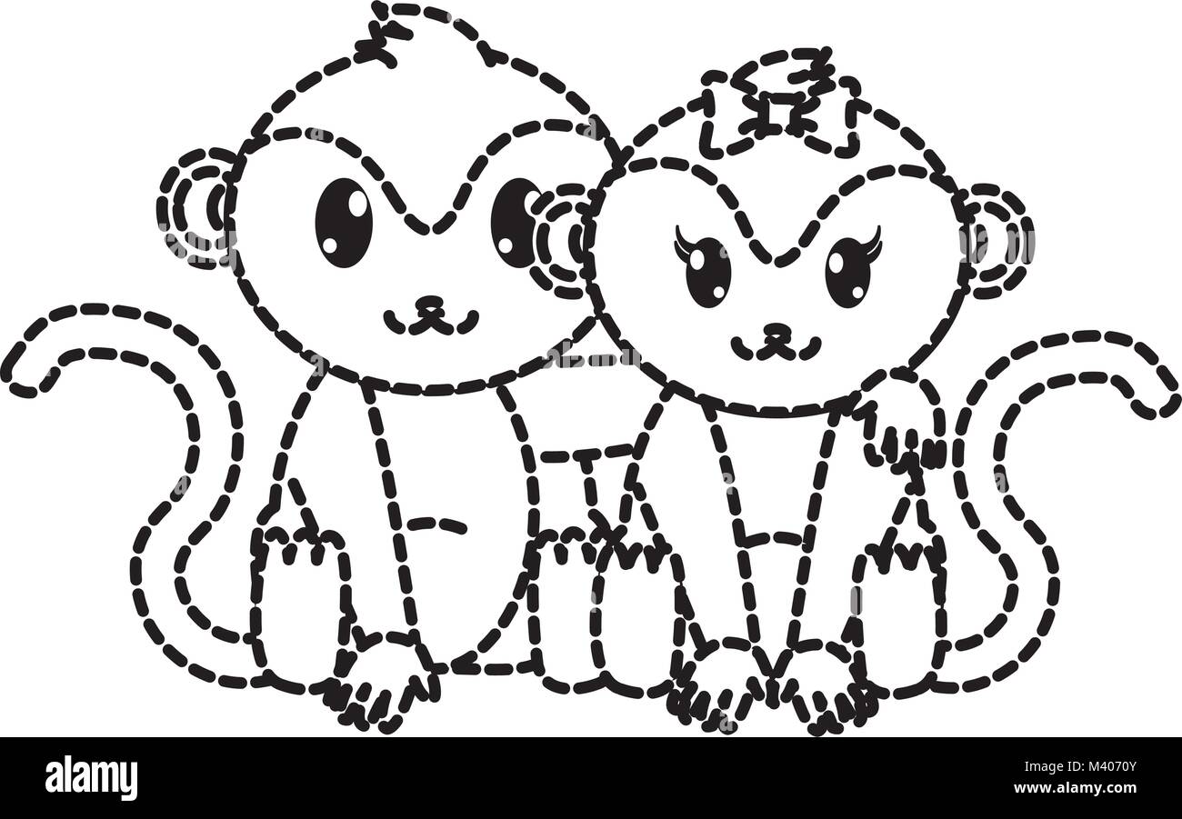 dotted shape monkey couple cute animal together Stock Vector Image ...
