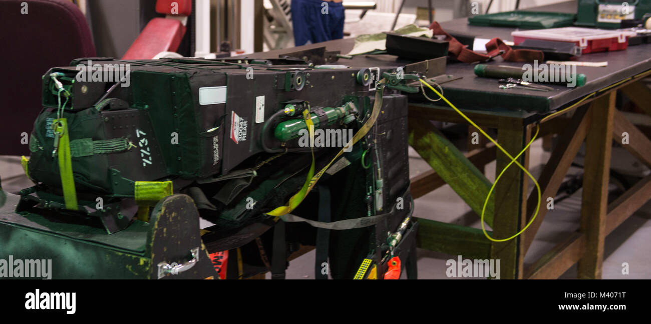 An F-15 Eagle ejection seat sits in the 18th Component Maintenance ...