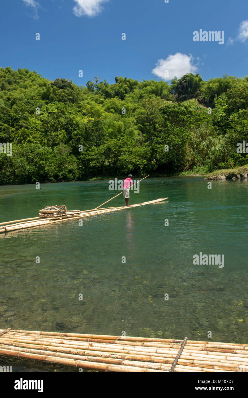 Boatman and tourist rafts on the Rio Grande river, Portland parish ...