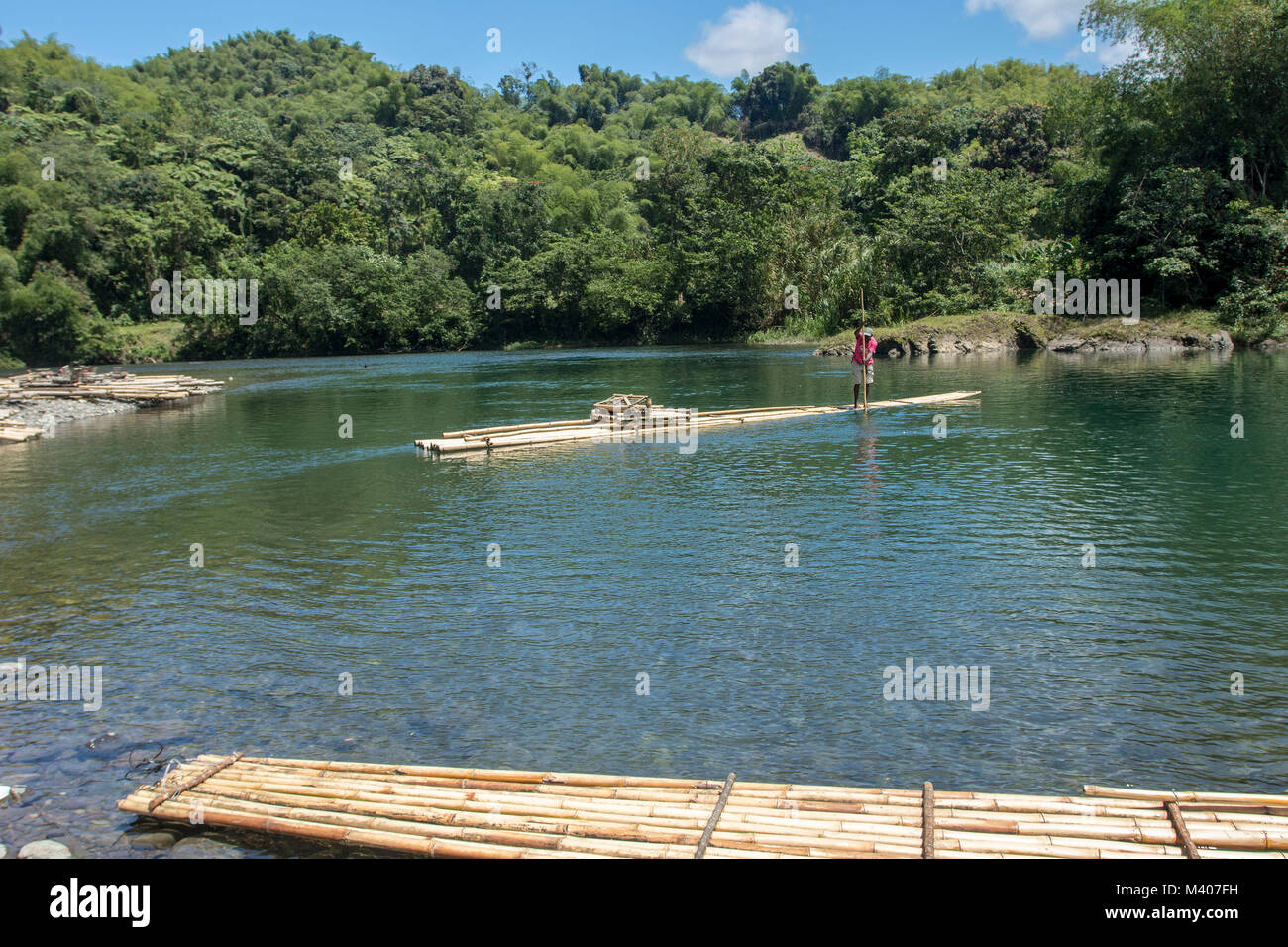 Boatman and tourist rafts on the Rio Grande river, Portland parish ...