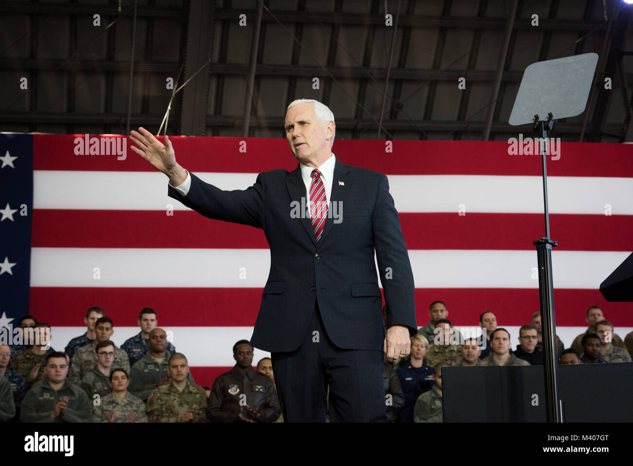 Vice President of the United States Michael Pence waves to the crowd ...
