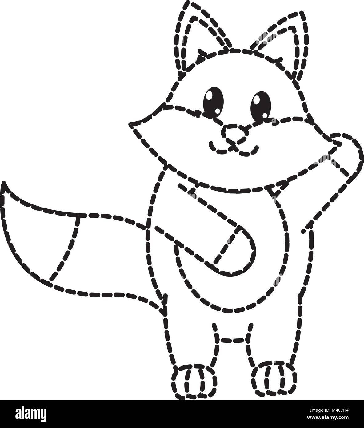 dotted shape adorable fox wild animal with hand up Stock Vector Image ...