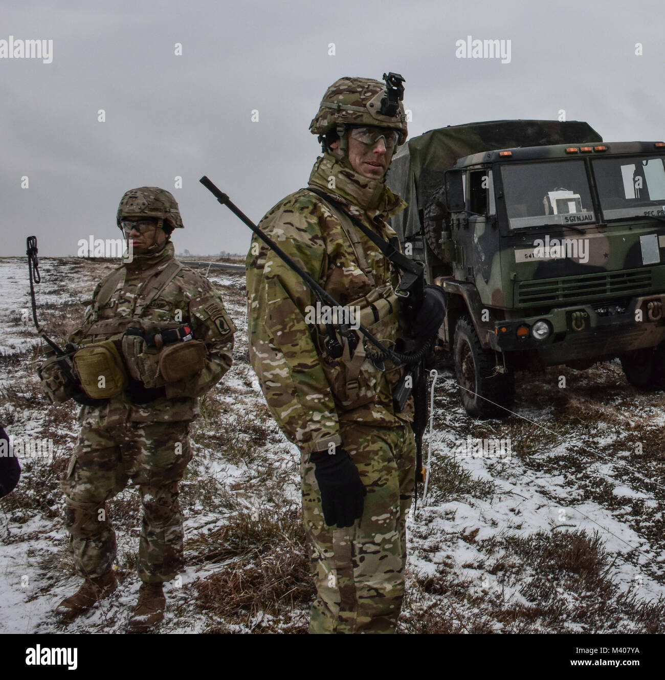 On a winter day on a drop zone in Ger, France, the command team of the ...