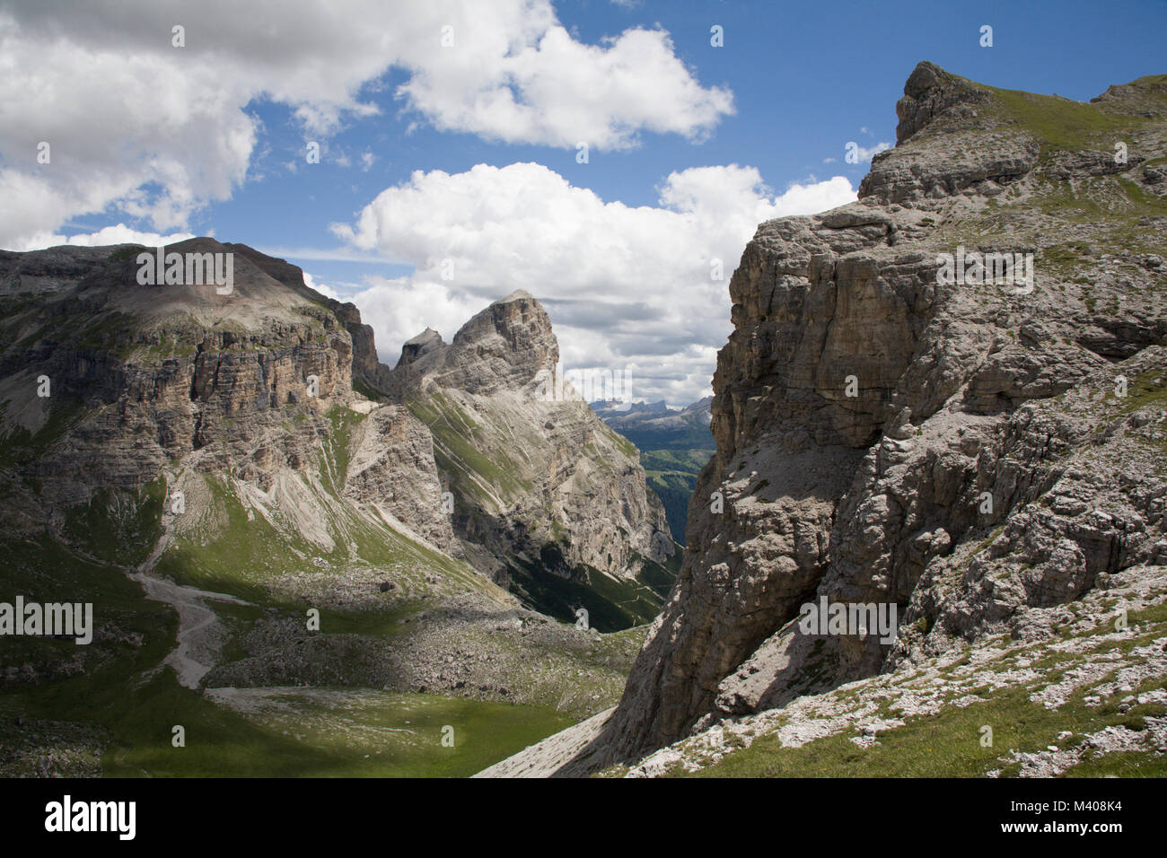 A view looking along the Langental or Vallunga Valley in the Naturpark ...