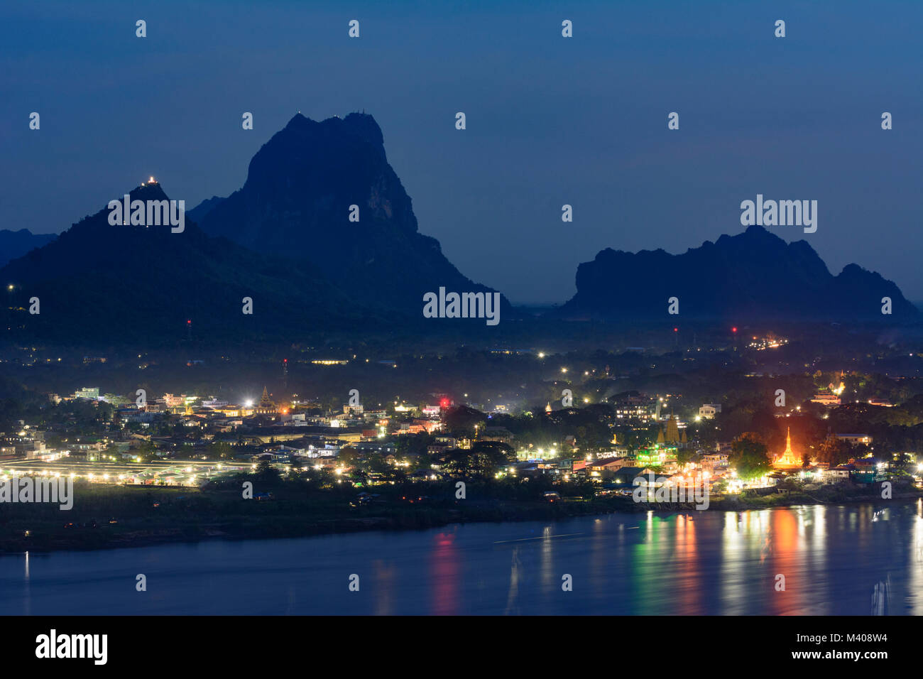 Hpa-An: view from mount Hpan-Pu (Hpa-Pu) to Thanlwin (Salween) River ...
