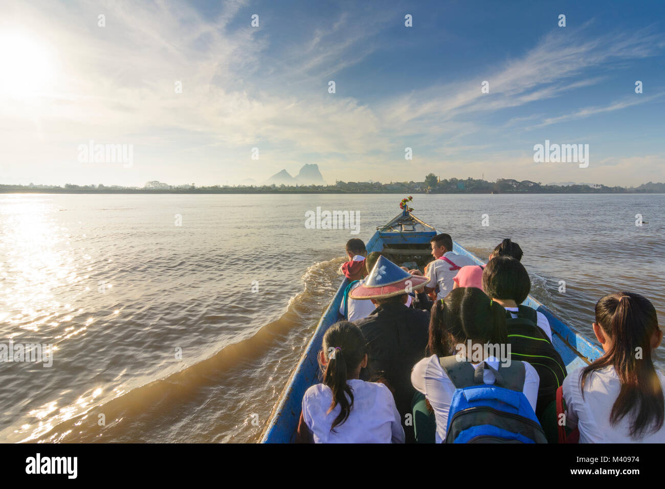 Hpa-An: Thanlwin (Salween) River, rocks, view to mount Hpan-Pu (Hpa-Pu ...