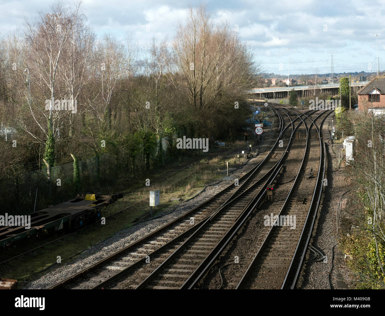 Mainline rail tracks from Southampton to Redbridge, Hampshire, England ...