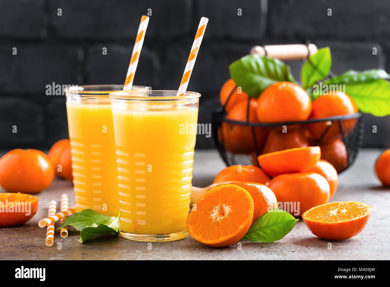Mandarin orange juice. Refreshing summer drink. Fruit refreshment ...