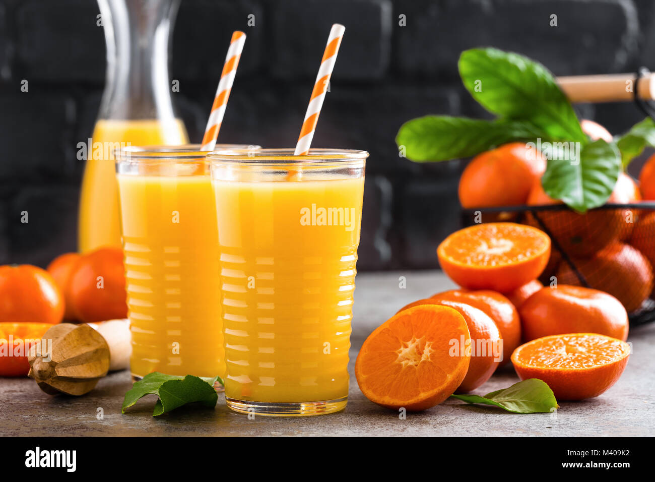 Mandarin orange juice. Refreshing summer drink. Fruit refreshment ...