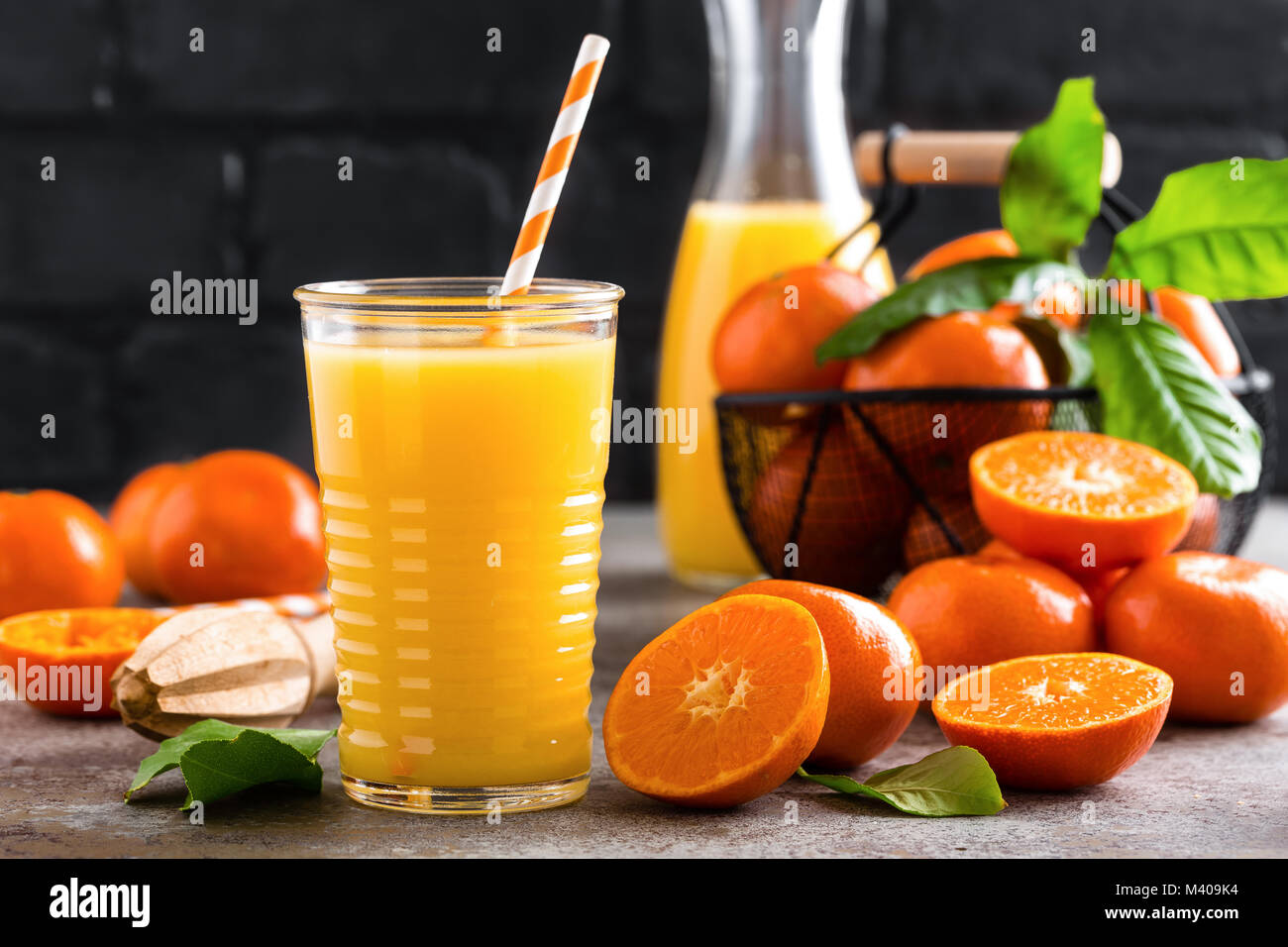 Mandarin orange juice. Refreshing summer drink. Fruit refreshment ...