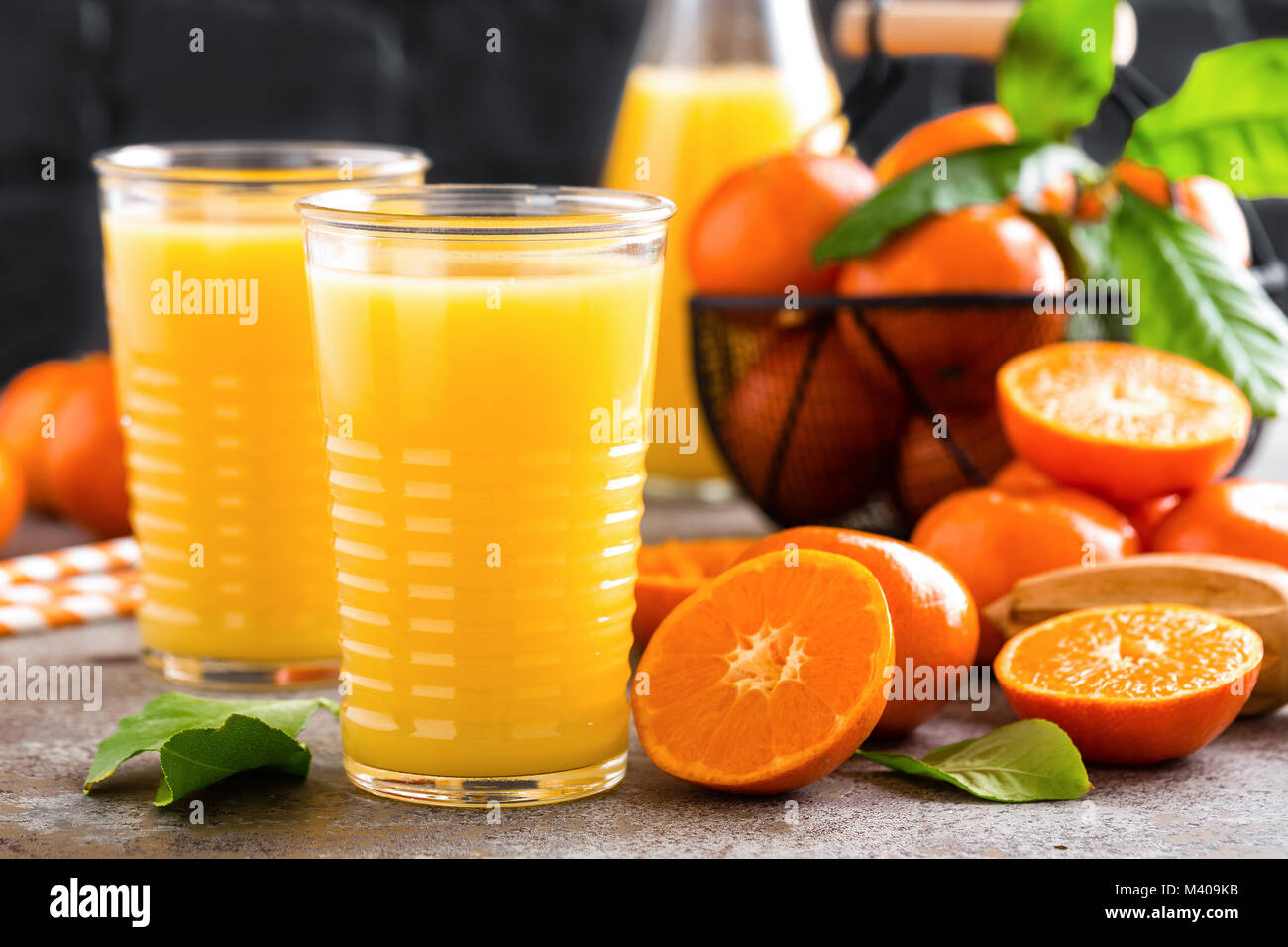 Mandarin orange juice. Refreshing summer drink. Fruit refreshment ...
